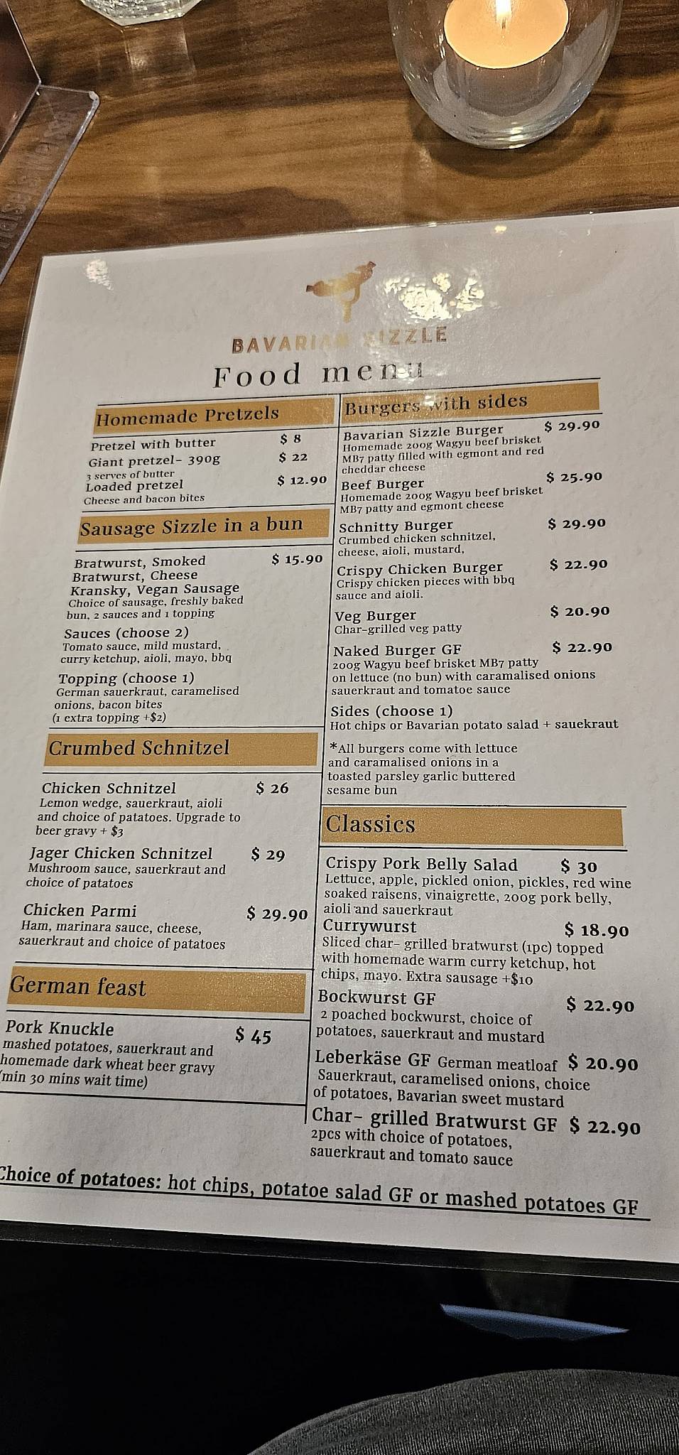 Menu at Bavarian Sizzle restaurant, Coorparoo