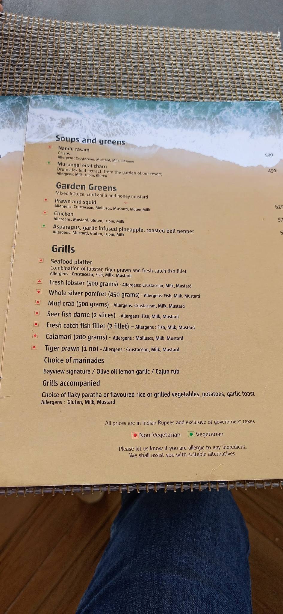Menu at Bay View, Chennai, Taj Fisherman’s Cove Resort & Spa