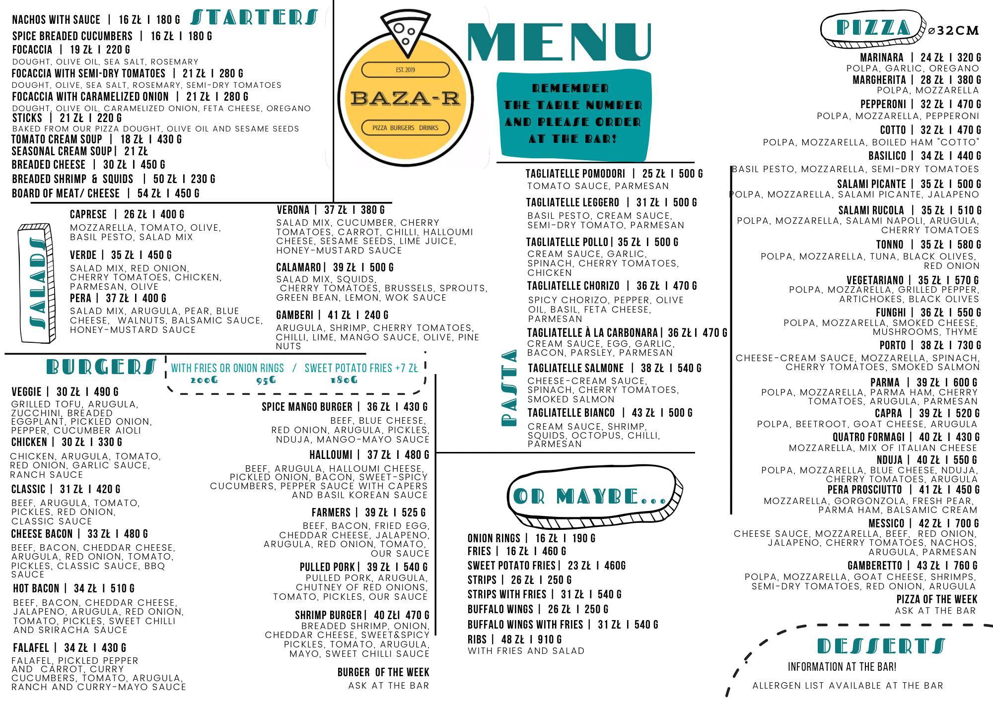 Menu at Baza-R pizzeria, Powidz
