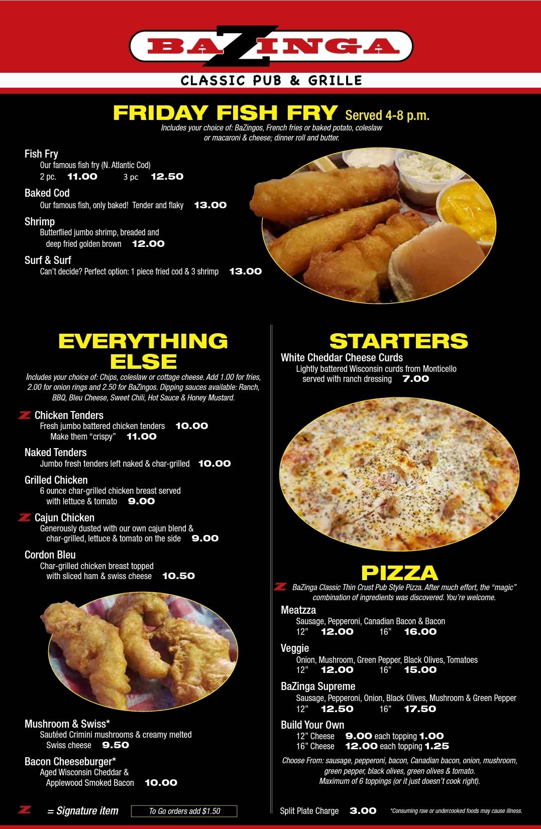 Menu at BaZinga Classic Pub & Grille, Janesville