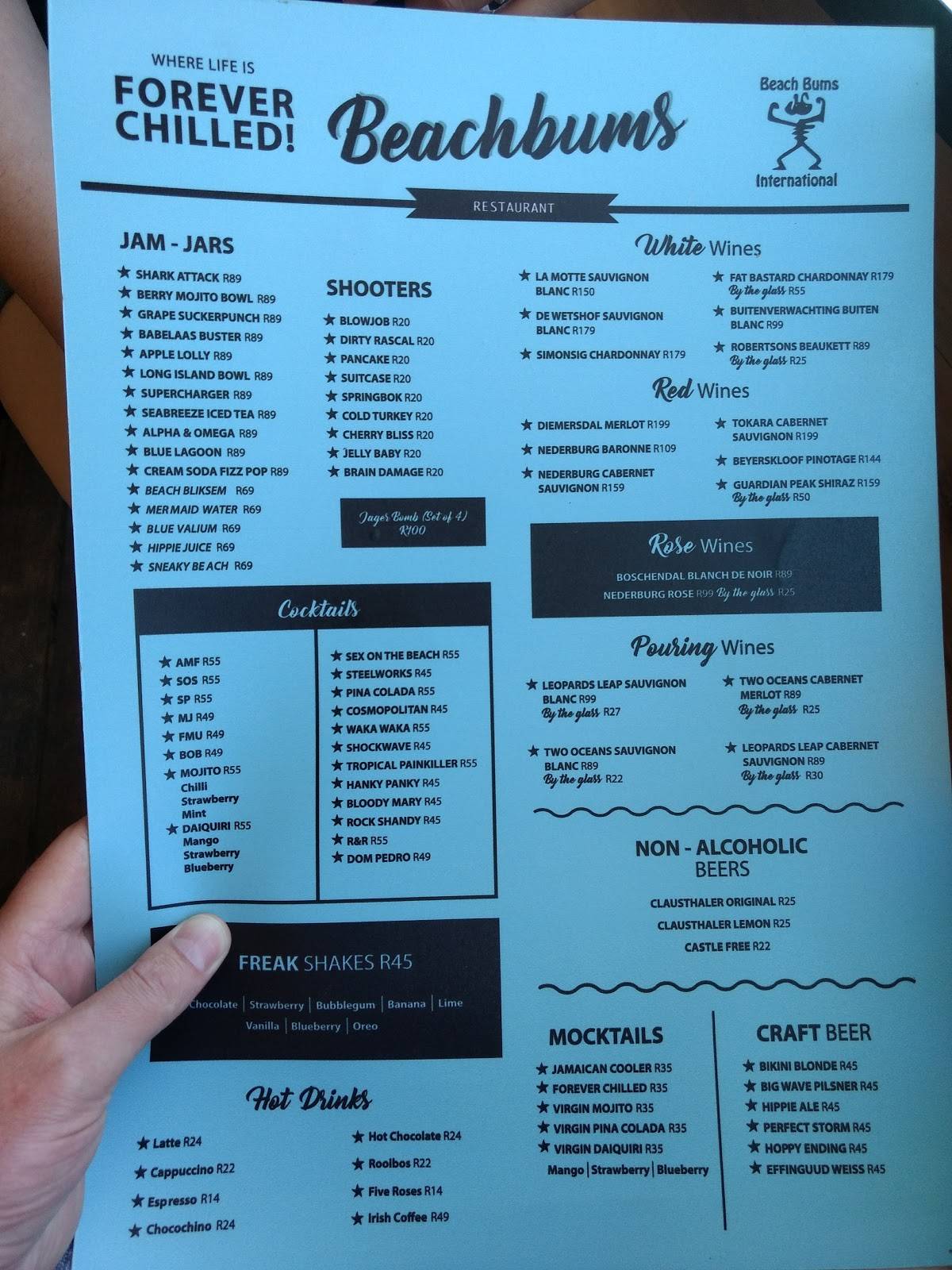 Menu at Beach Bums restaurant, Westbrook