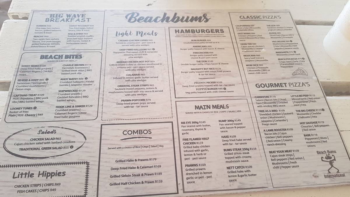 Menu at Beach Bums restaurant, Westbrook