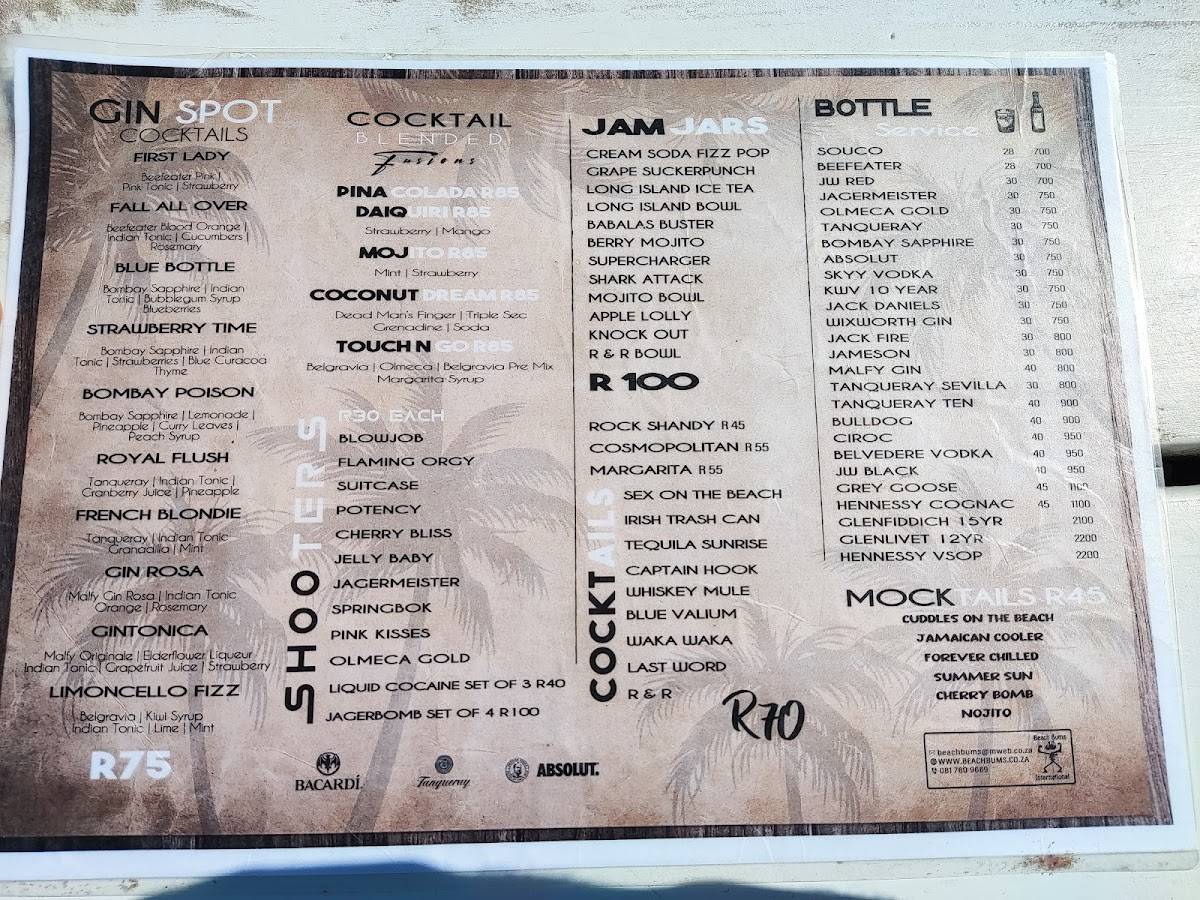 Menu at Beach Bums restaurant, Westbrook