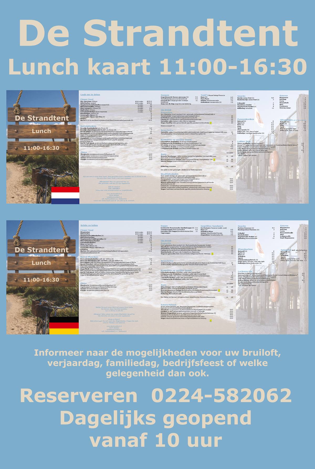 Speisekarte von Beach Pavilion De Strandtent, Callantsoog