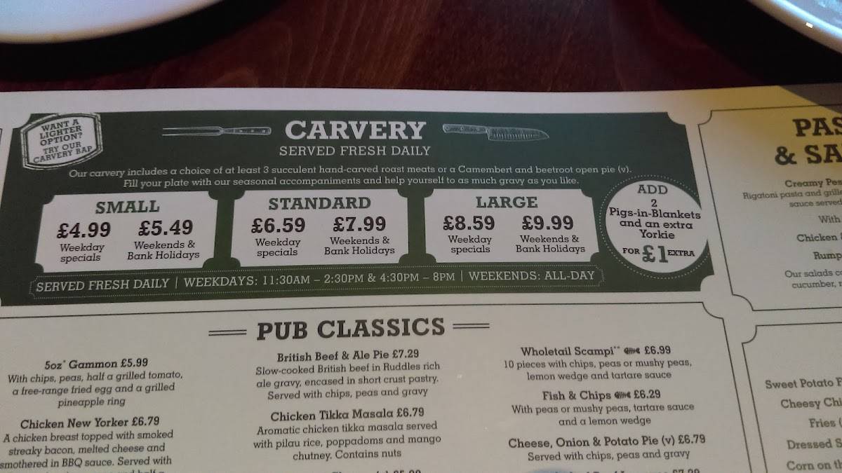 Menu at Beach - Pub & Carvery, Littleborough, Lake Side