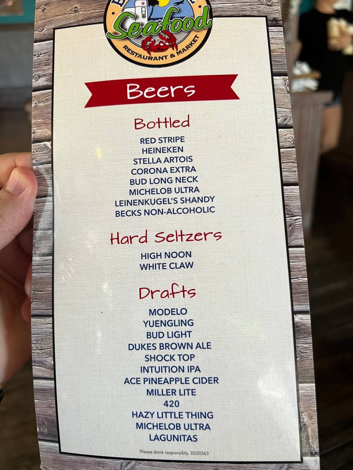 Menu at Beachside Seafood Restaurant & Market, Jacksonville Beach