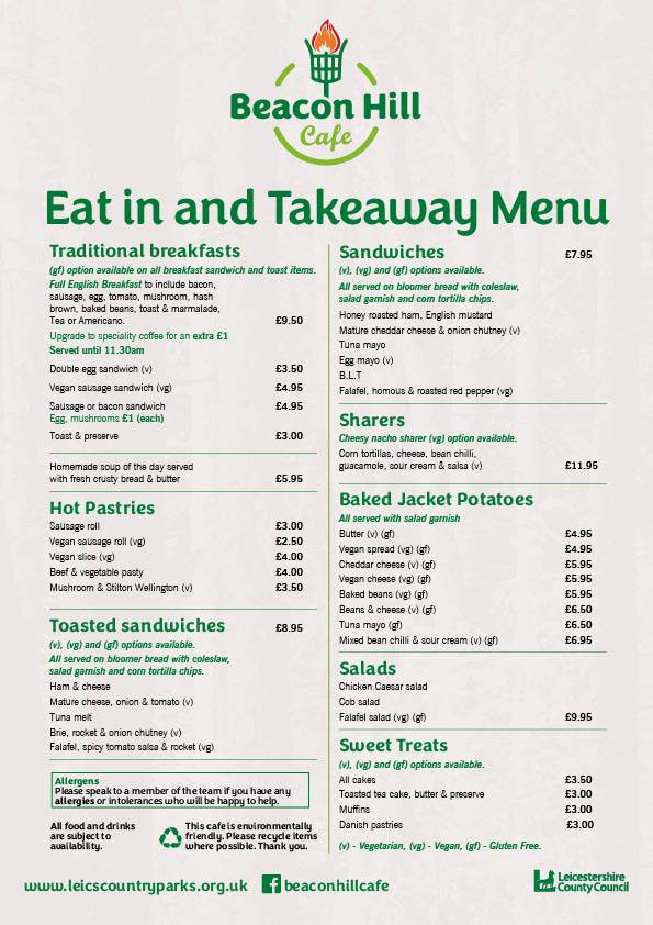 Menu at Beacon Hill Café cafe, Loughborough, Breakback Rd