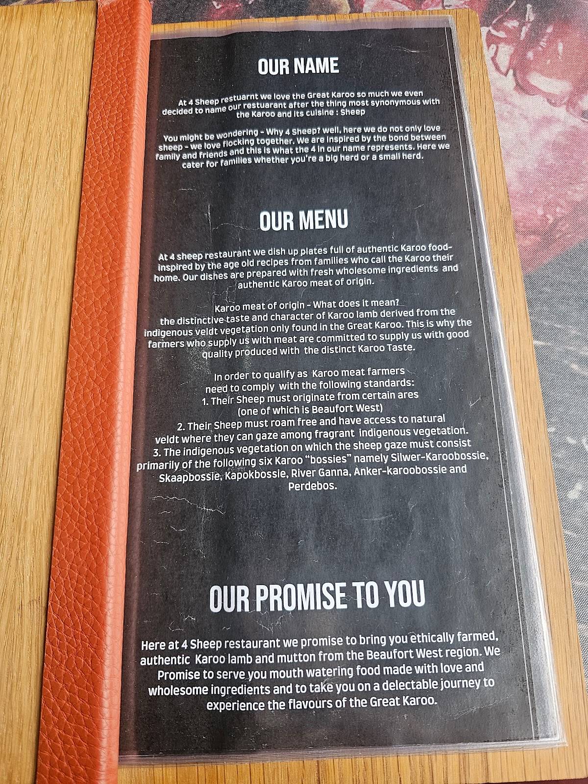 Menu at 4 Sheep Restaurant Deli and Convenience Store, Beaufort West