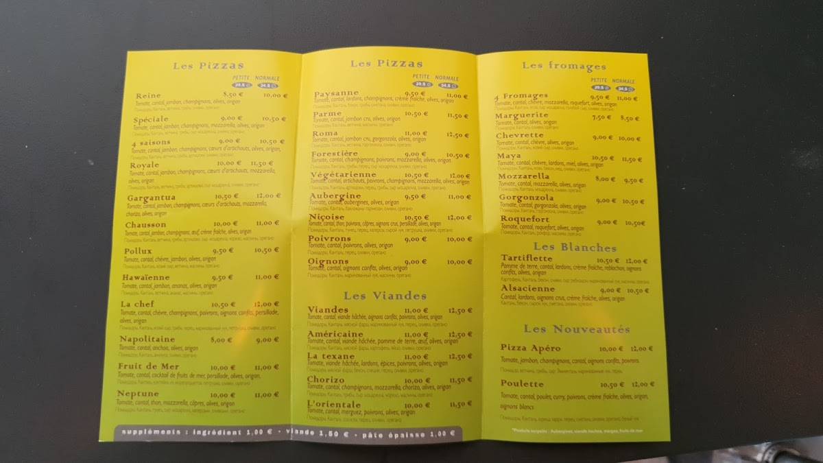 Menu at Beaulieu Pizza restaurant, Beaulieu-sur-Mer