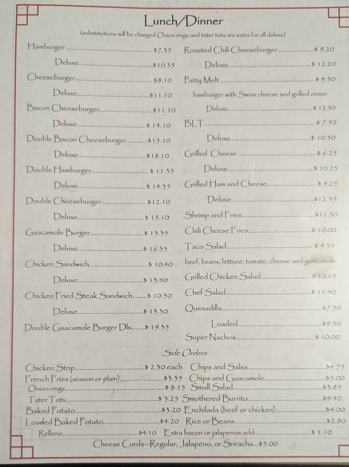 Menu at Becky's Restaurant, Lamar