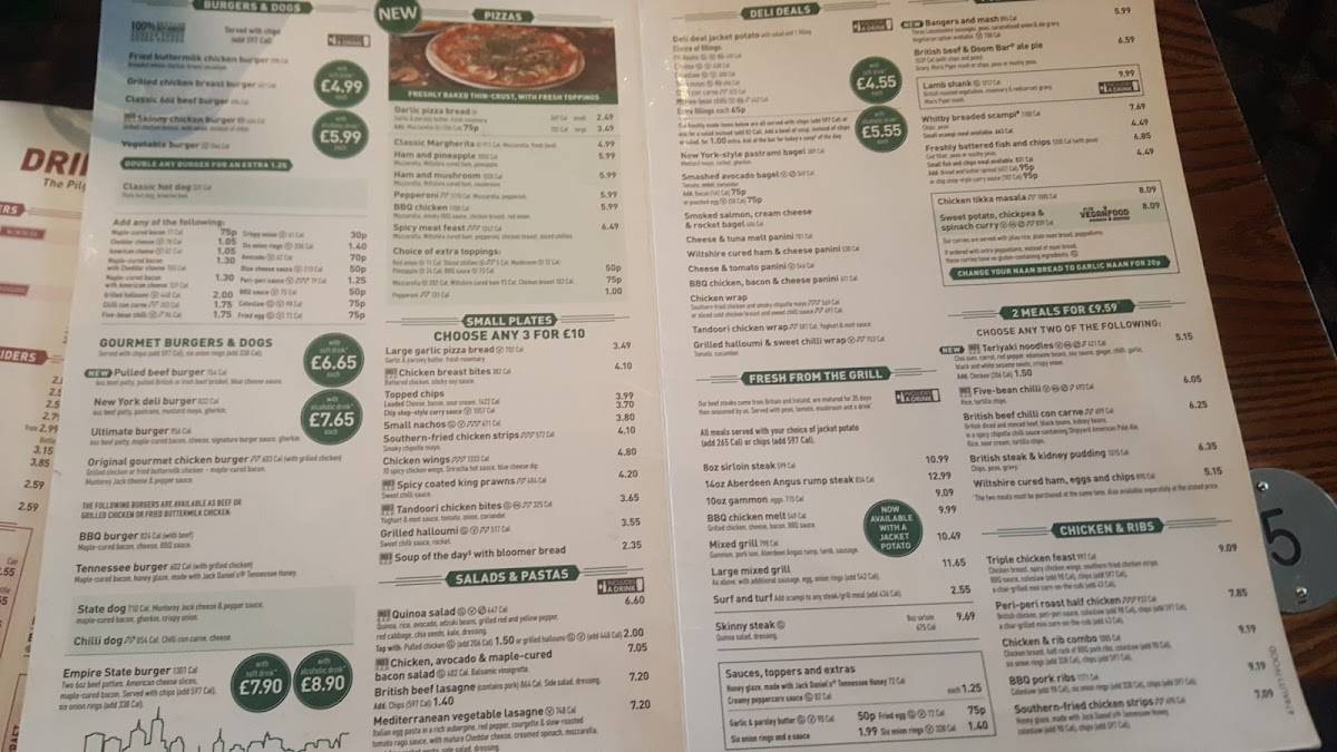 Menu at The Pilgrim's Progress - JD Wetherspoon pub & bar, Bedford