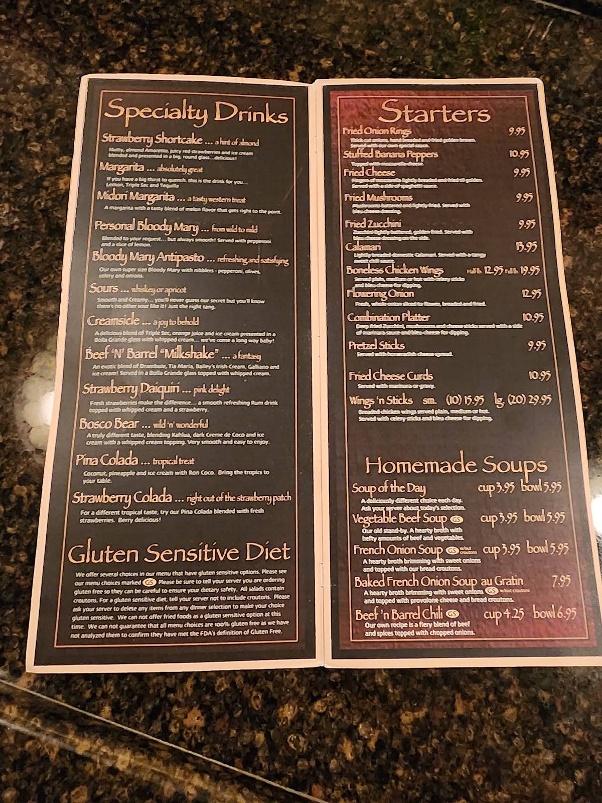 Menu at Beef-N-Barrel, Olean