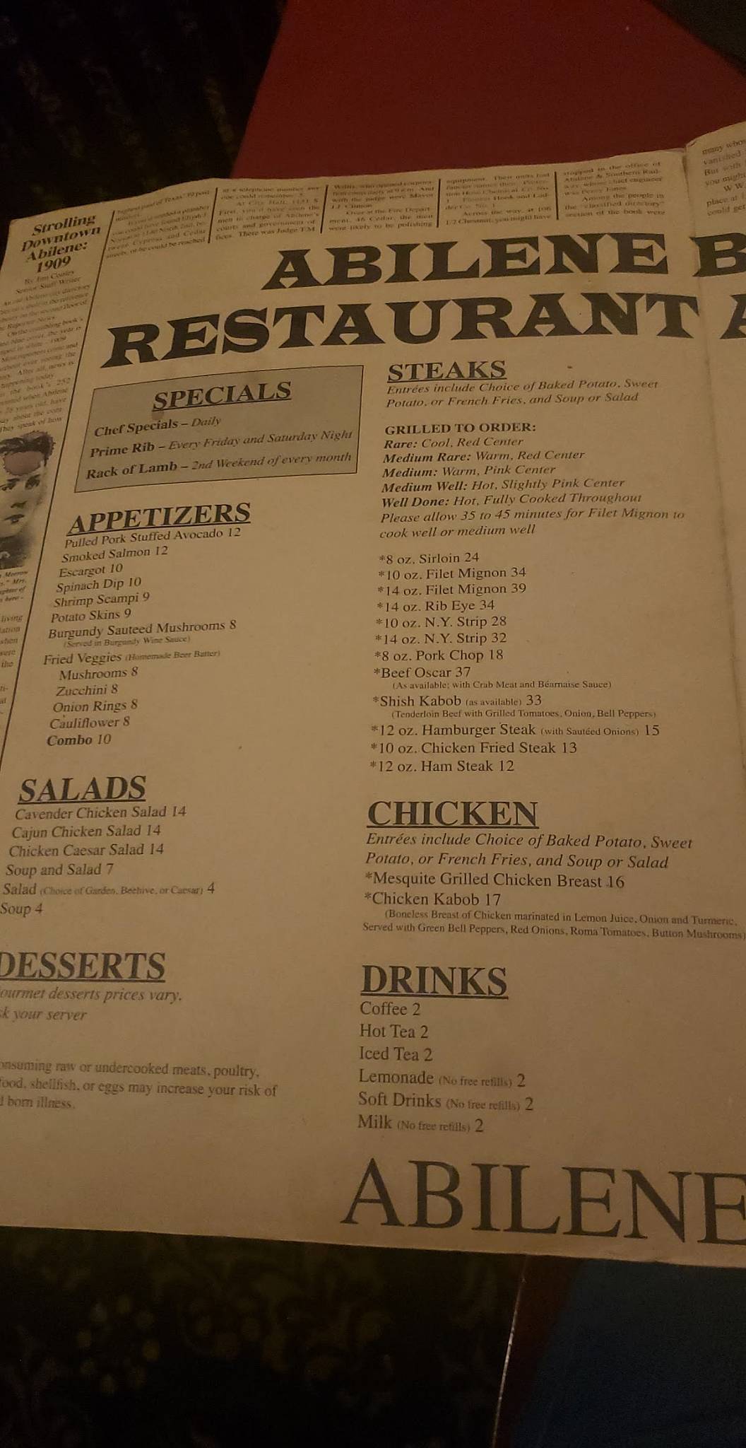 Menu at Beehive Restaurant, Abilene