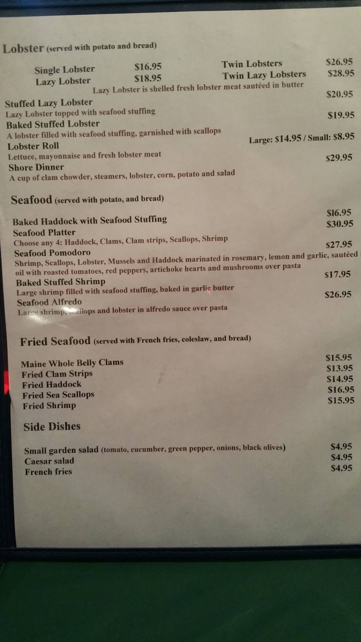 Menu at Bell Buoy Restaurant, Old Orchard Beach, 24 Old Orchard St