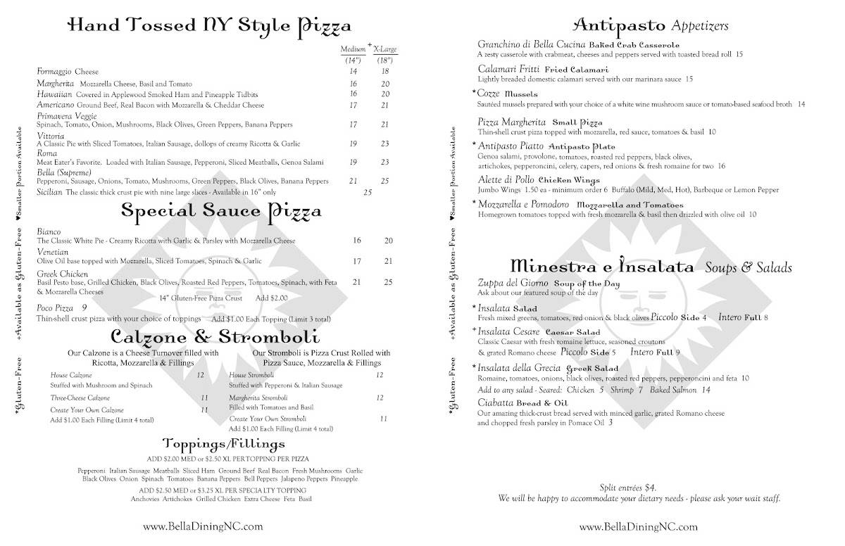 Menu at Bella Cucina pizzeria, Southport, Southport-Supply Rd SE