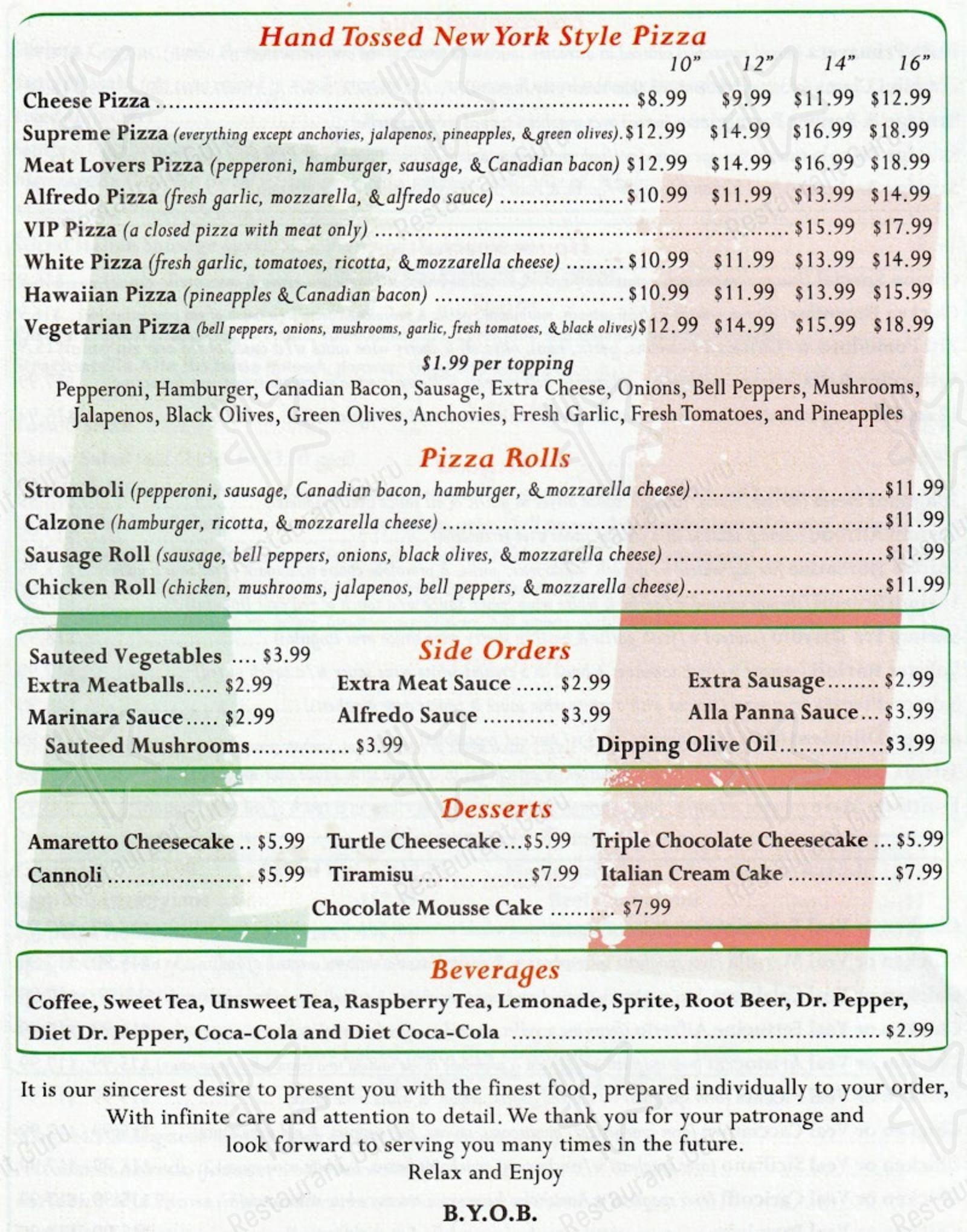 Menu at Bella Italian Cafe Restaurant, Tyler