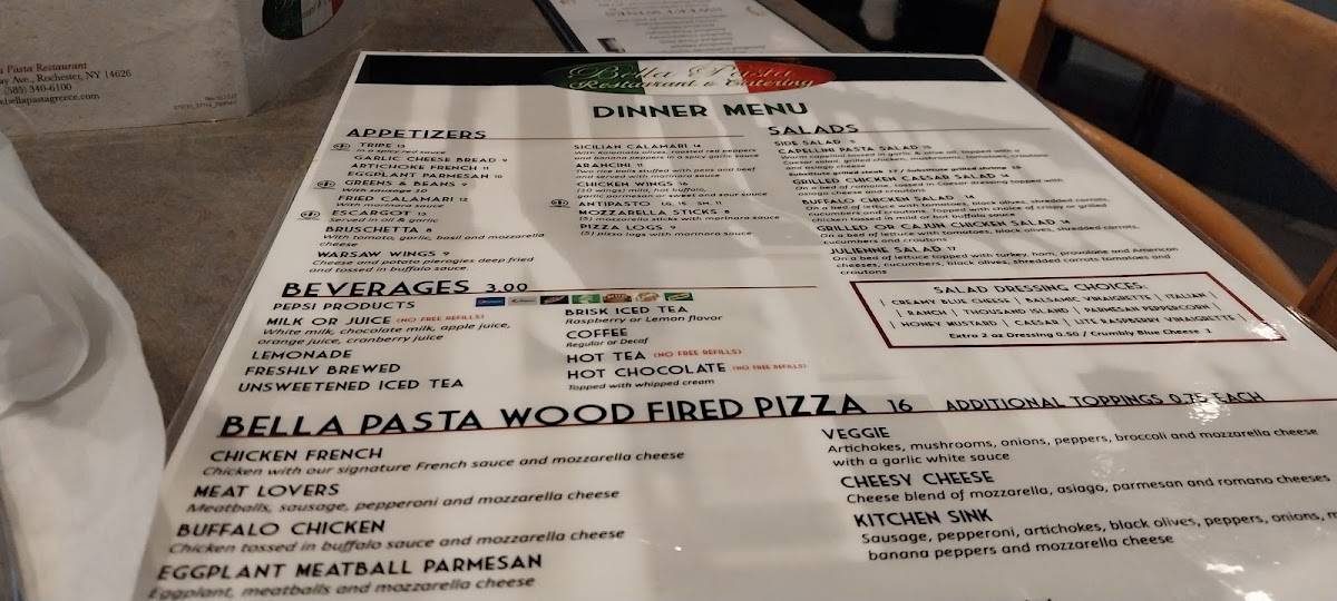 Menu at Bella Pasta Restaurant and Catering, Rochester