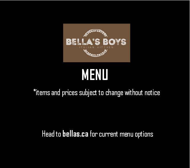 Menu at Bella's Boys restaurant, Ottawa