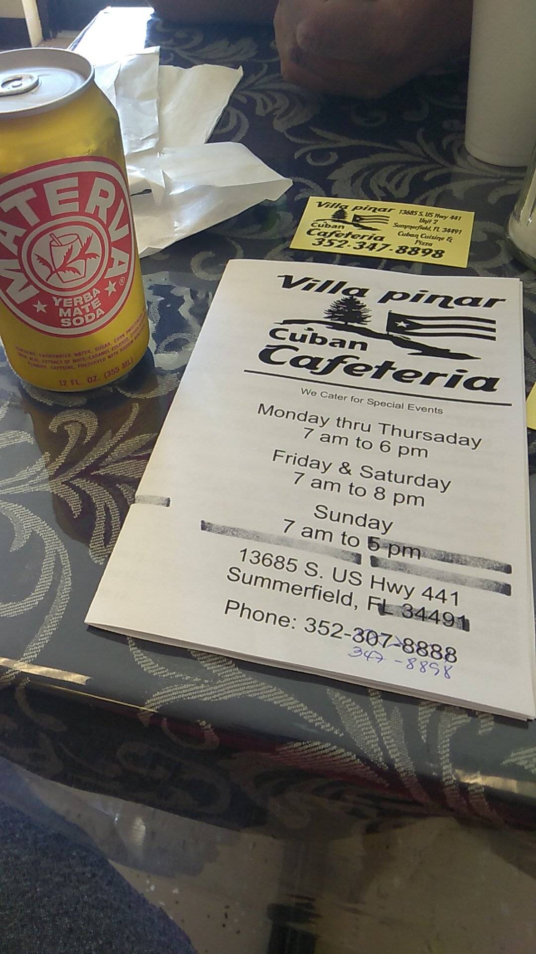 Menu at Villa Pinar Cuban Cafeteria, Summerfield