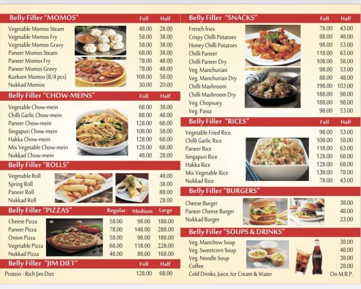 Menu at Belly Filler, New Delhi