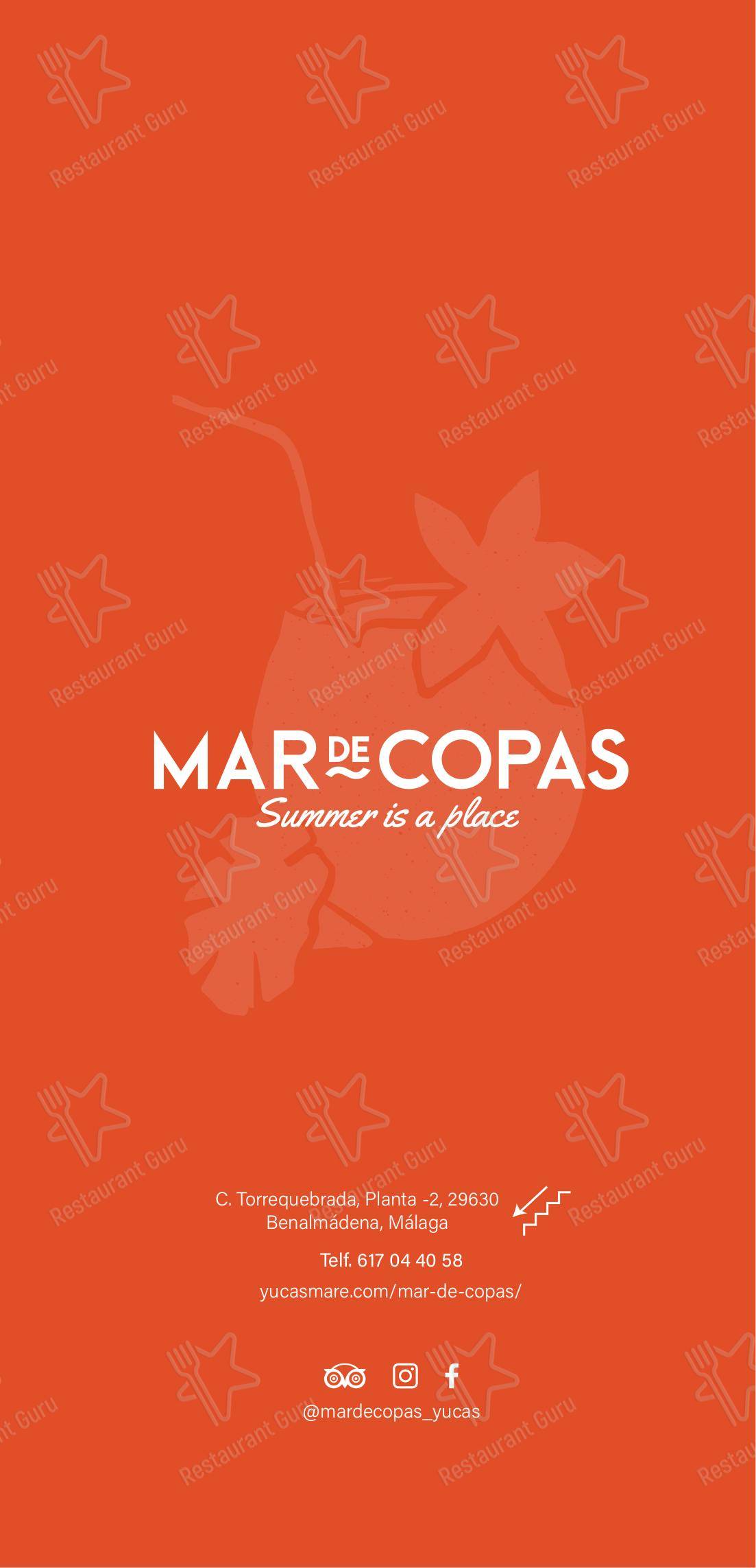 Carta del pub y bar Mar del Copas, Benalmádena