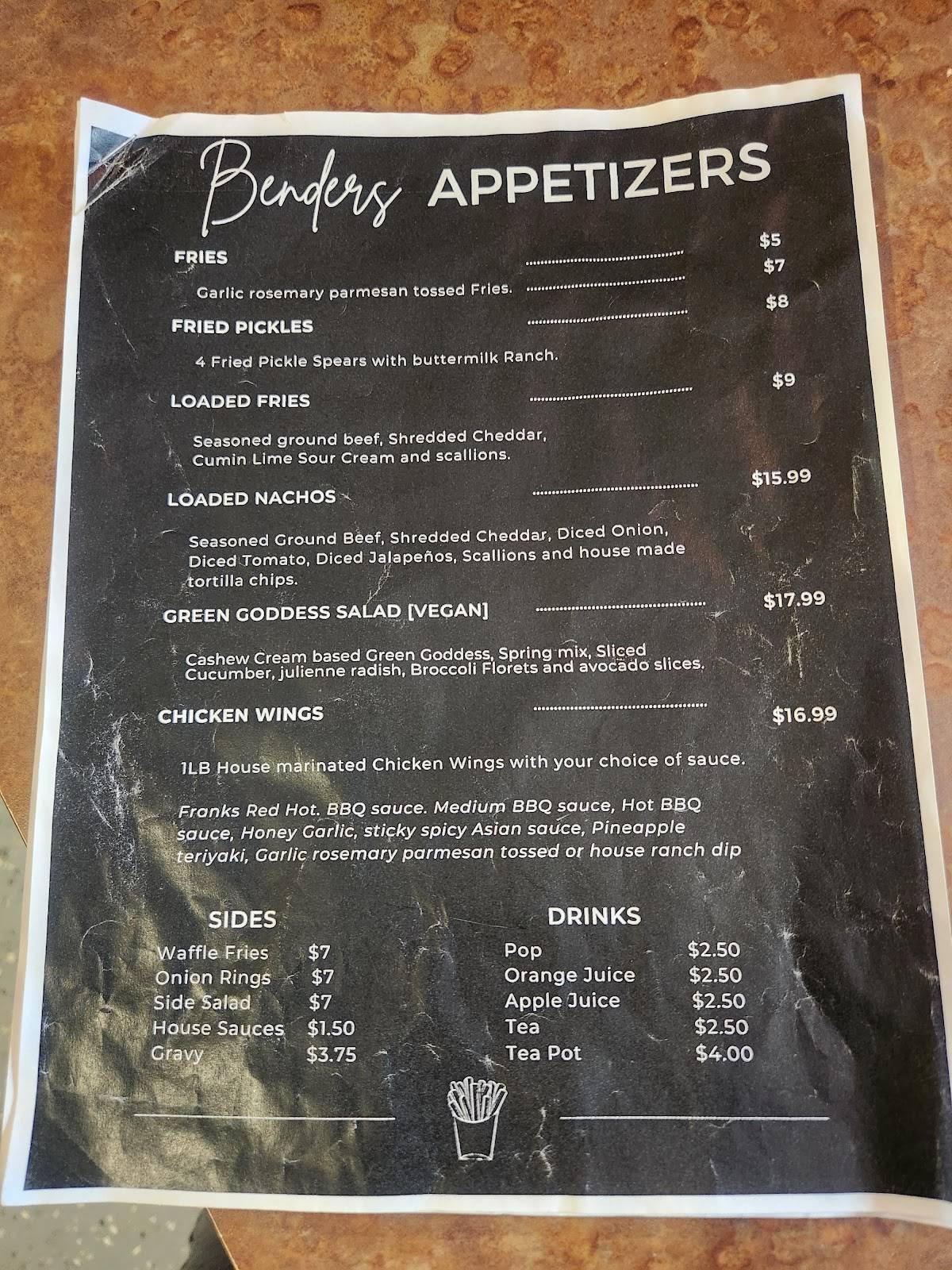 Menu at Benders Bar and Grill, Windsor