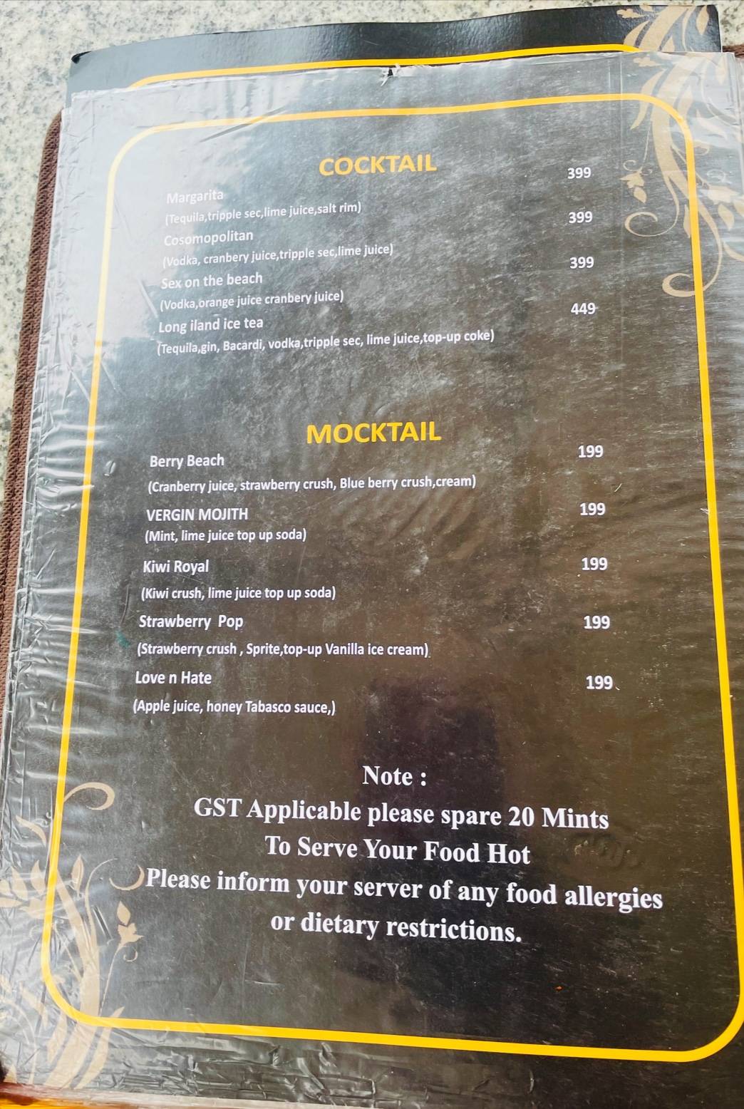 Menu at Kick Bunk Restaurant and Bar, Bengaluru