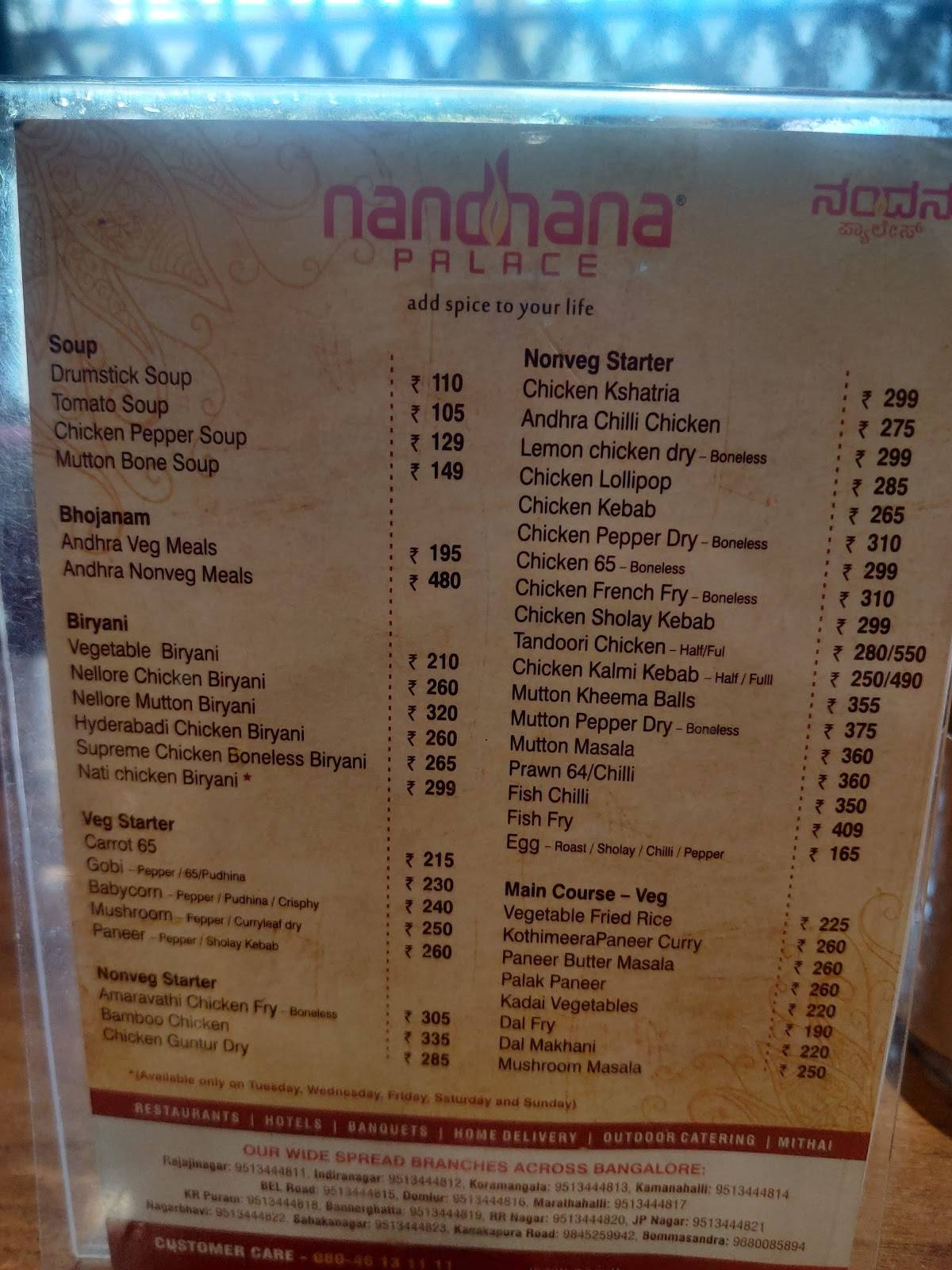 Menu at Nandhana Palace - Andhra Style Restaurant - Bommasandra, Bengaluru