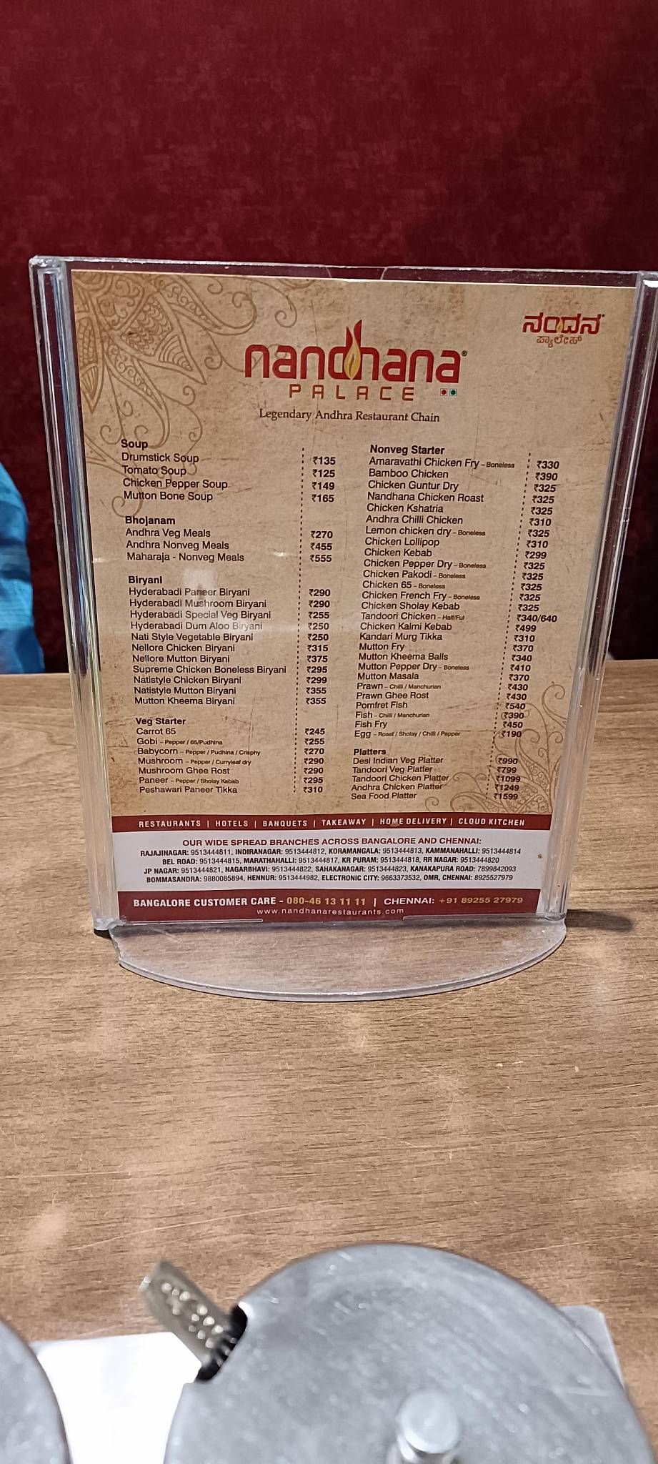 Menu at Nandhana Palace - Andhra Style Restaurant - Bommasandra, Bengaluru