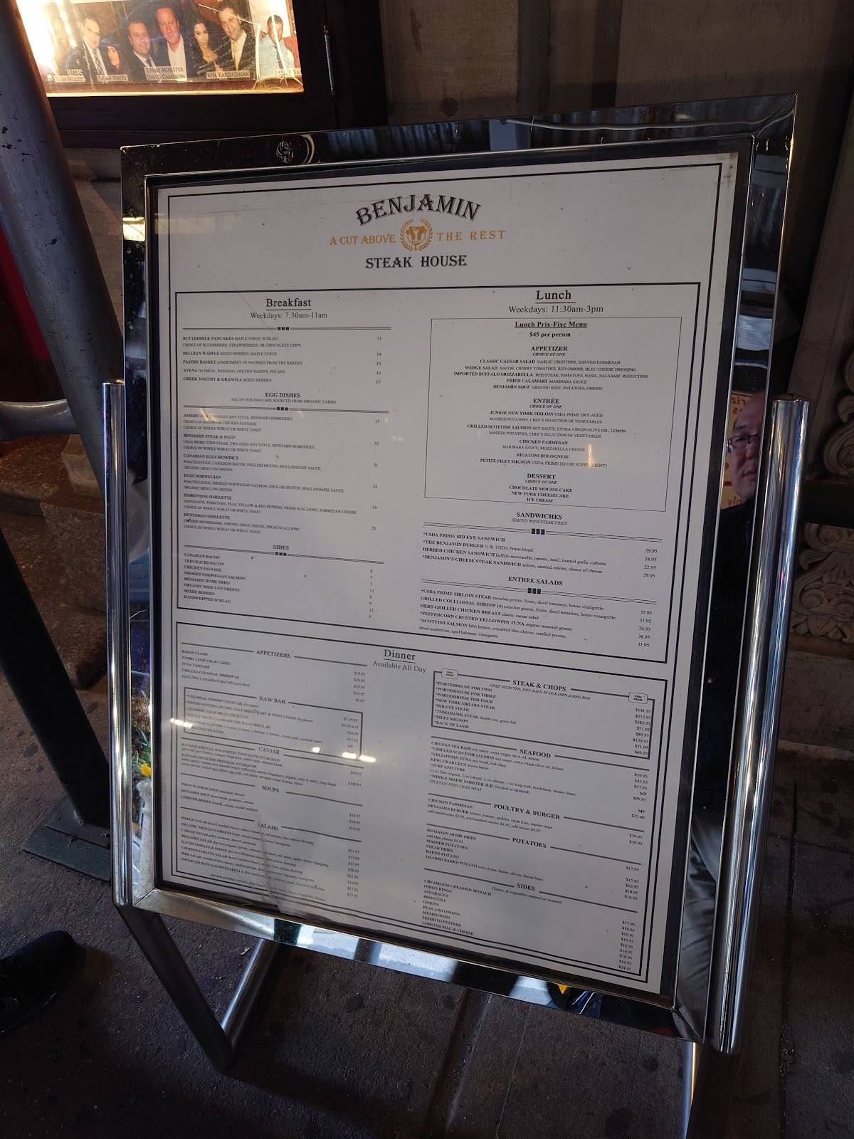Menu at Benjamin Steakhouse, West New York, Inside The Dylan Hotel