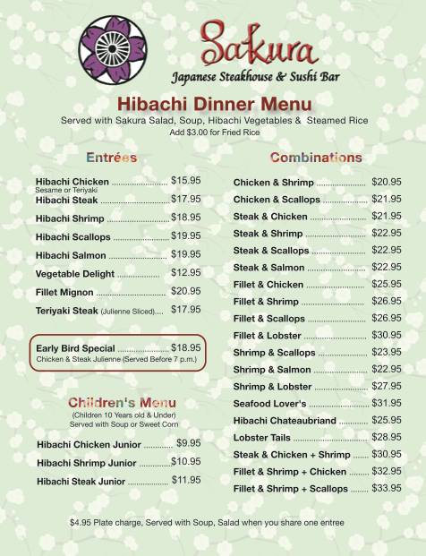 Menu at Sakura Japanese Restaurant, Bryant, Alcoa Rd