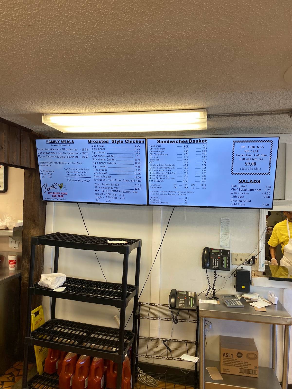 Menu at Bernie's Chicken restaurant, Columbia