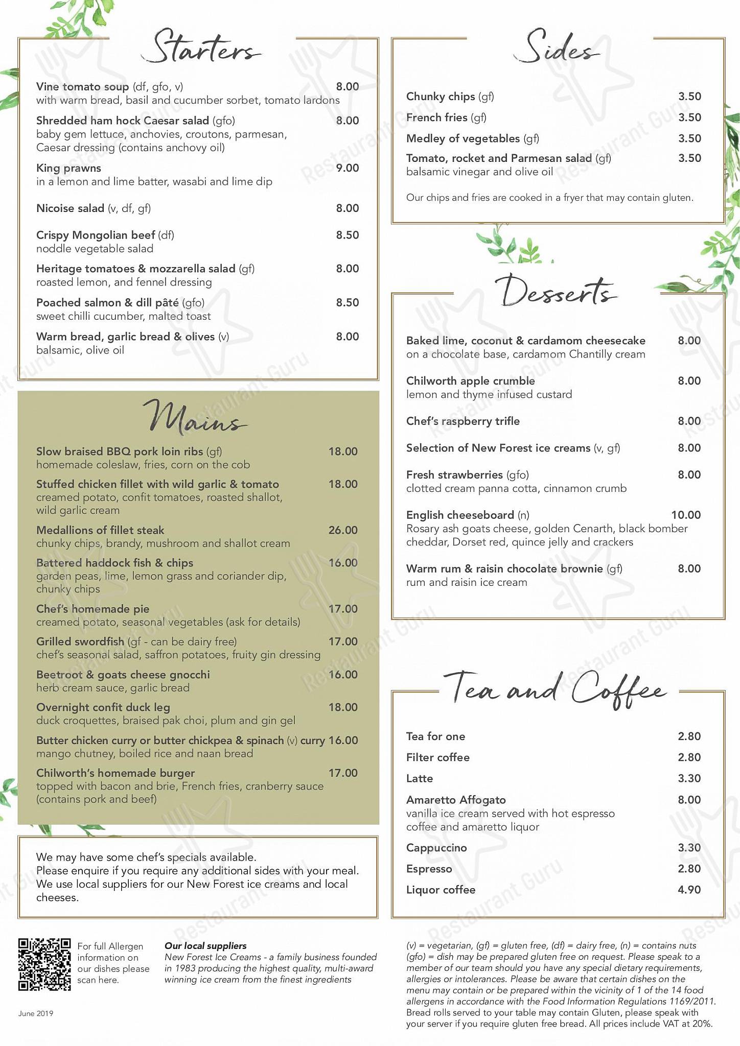 Menu at Best Western Chilworth Manor Restaurant, Chilworth, Chilworth ...