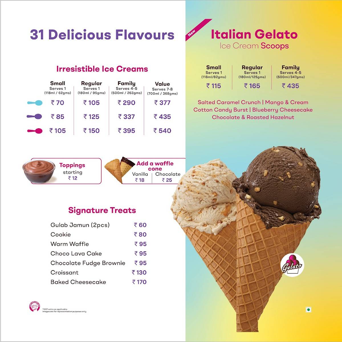 Menu at Baskin Robbins, Bhopal