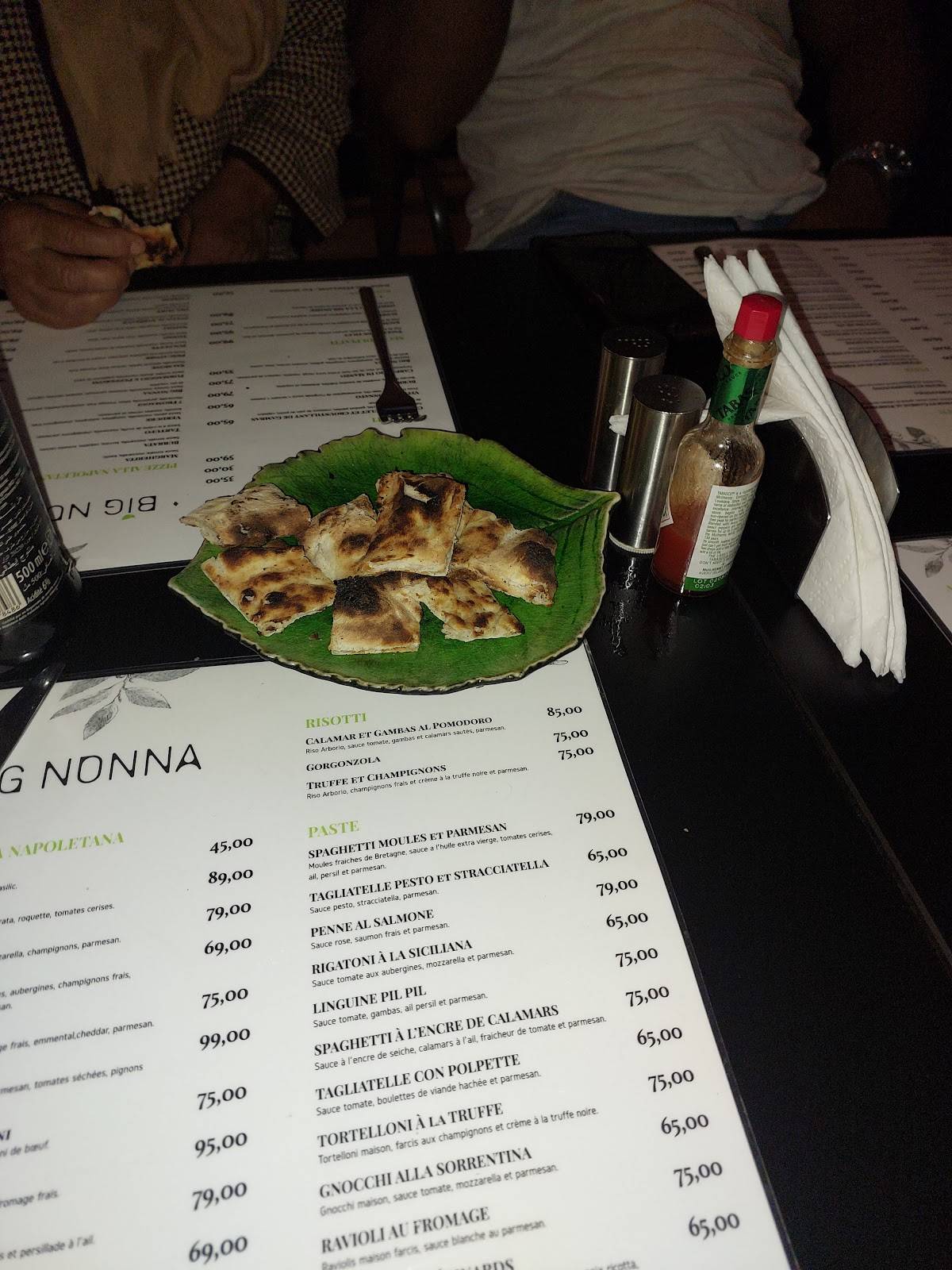 Menu at Big Nonna restaurant, Casablanca