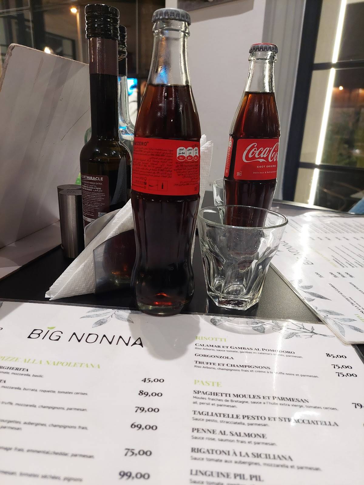 Menu at Big Nonna restaurant, Casablanca