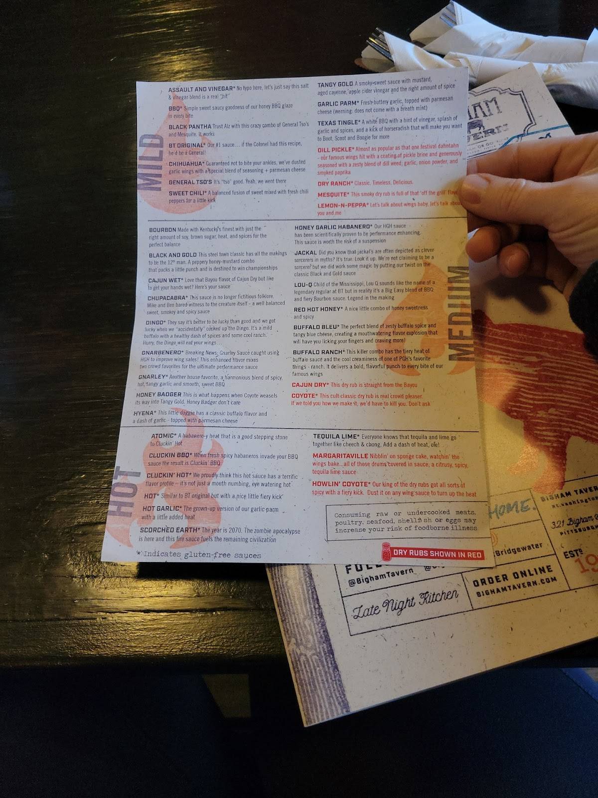 Menu at Bigham Tavern at Bridgewater pub & bar, Beaver
