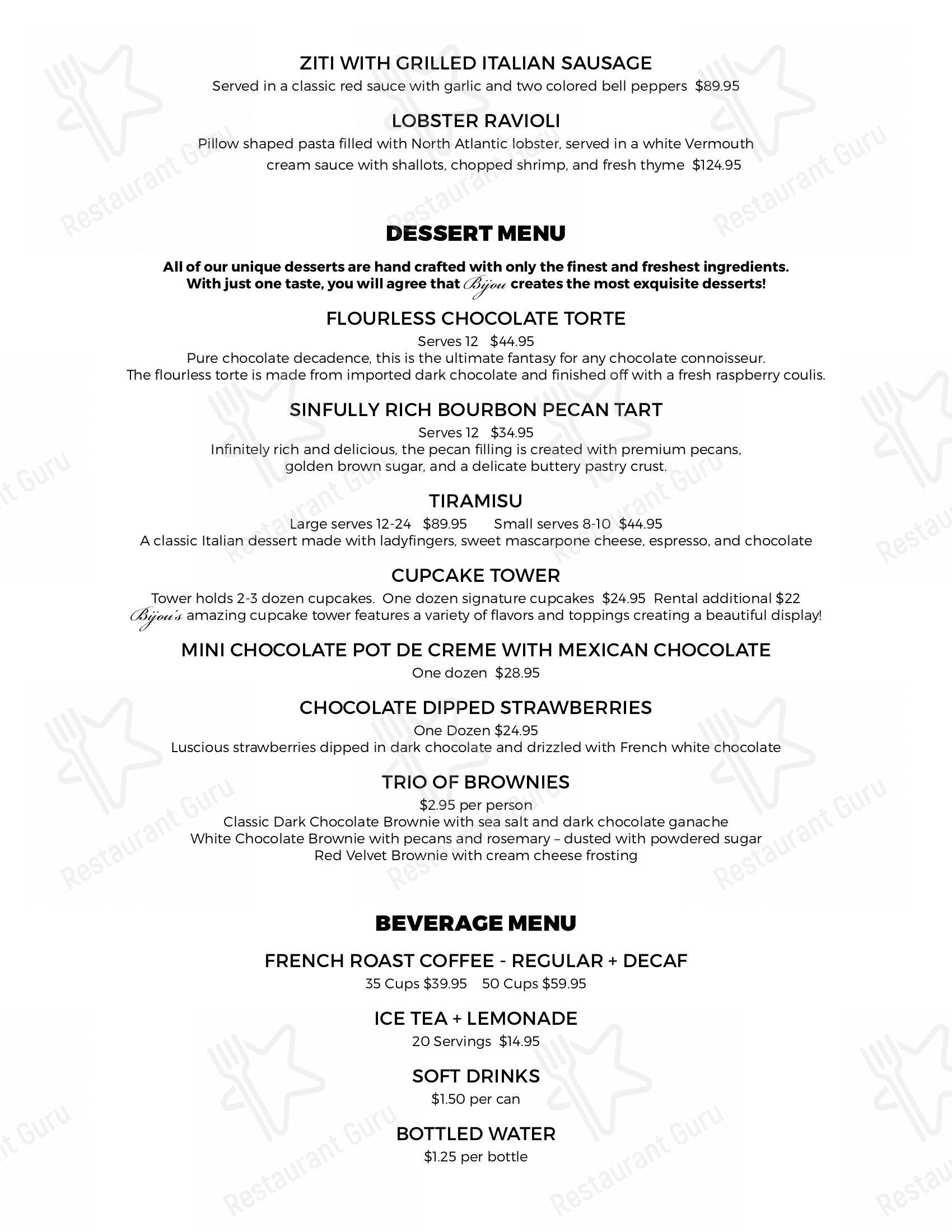 Menu at Bijou Catering restaurant, Eau Claire