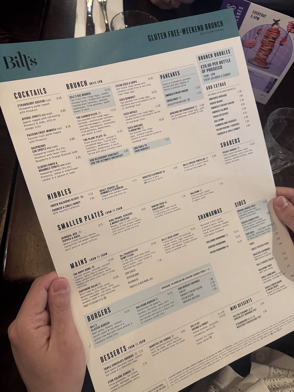 Menu at Bill's Leeds Restaurant, Leeds