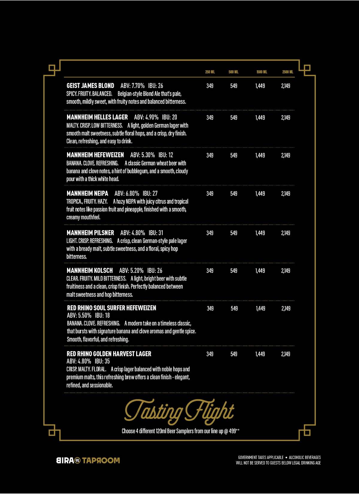 Menu at Bira 91 Taproom, Koramangala, Bengaluru