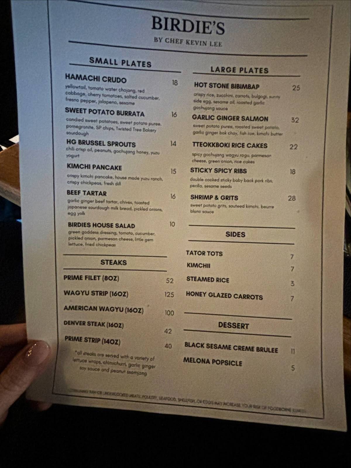 Menu at Birdie's by Chef Kevin Lee pub & bar, Edmond