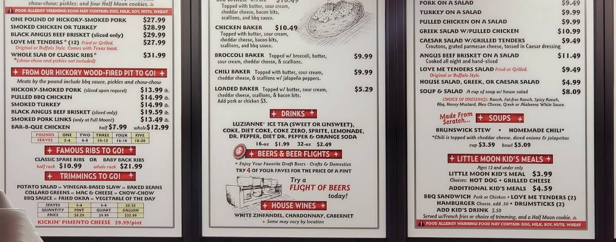 Menu at Full Moon Bar-B-Que, Birmingham, N Chalkville Rd