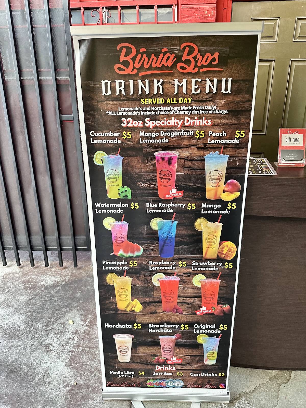 Carta del restaurante Birria Bros, Bakersfield