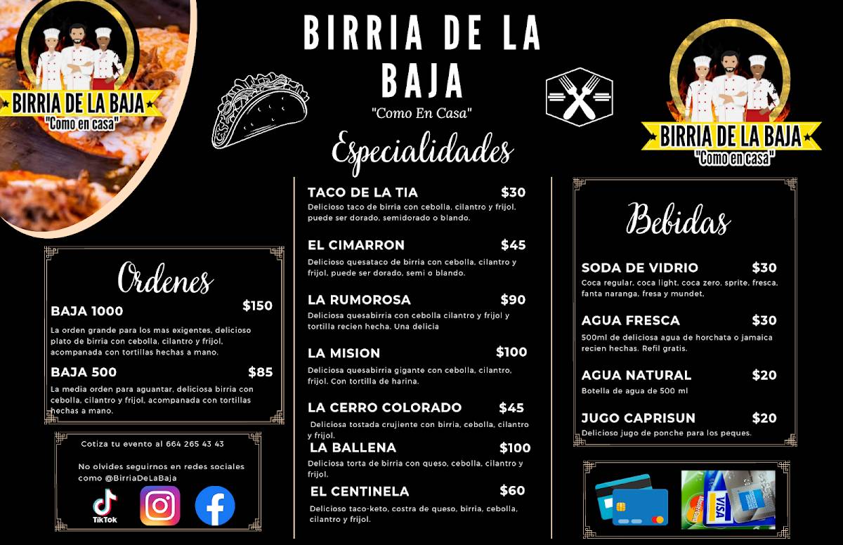 Menu at Birria De La Baja restaurant, Tijuana