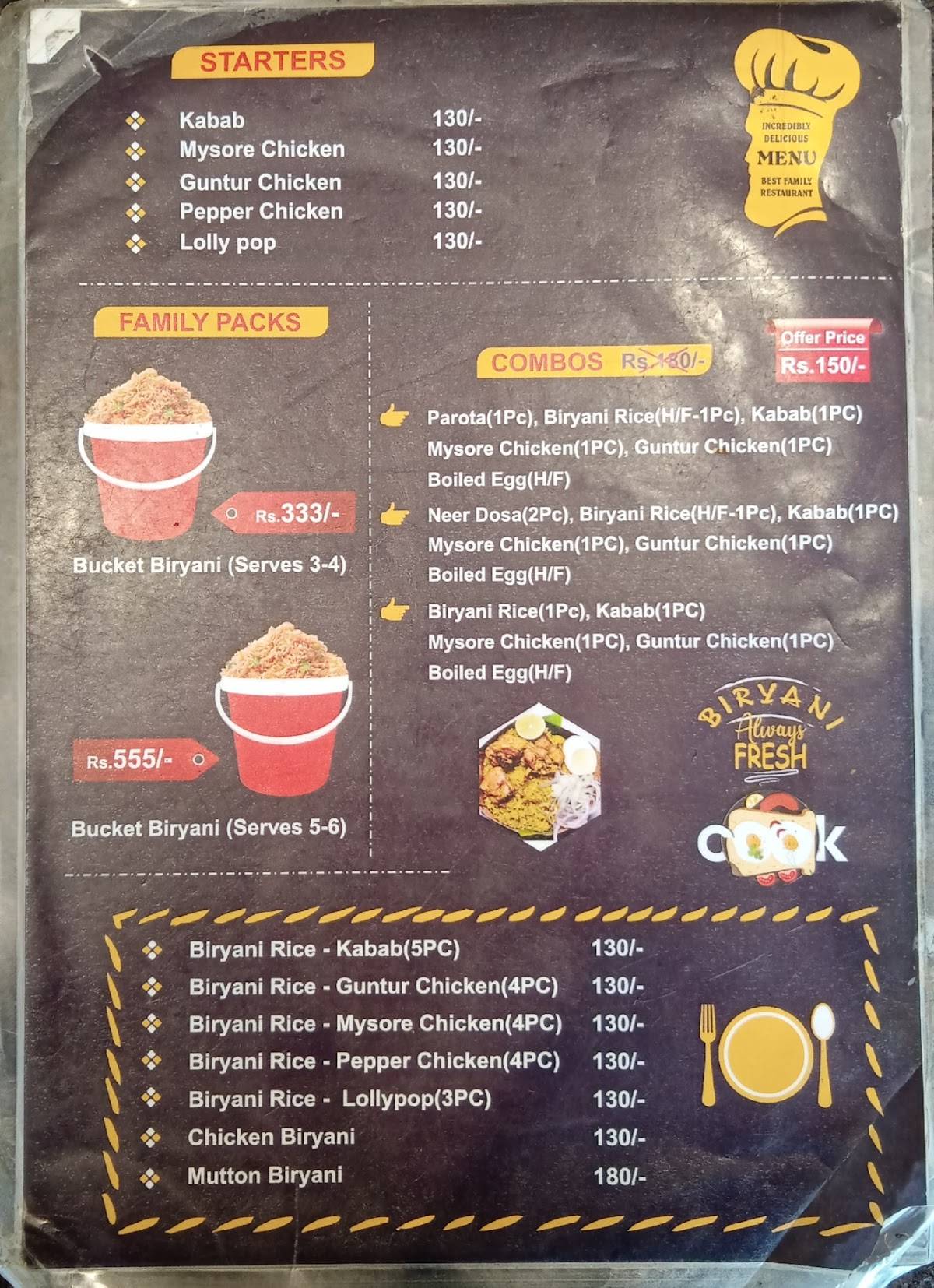 Menu at Biryani Factory, Bengaluru, Maramma Temple Halage Vaderahalli