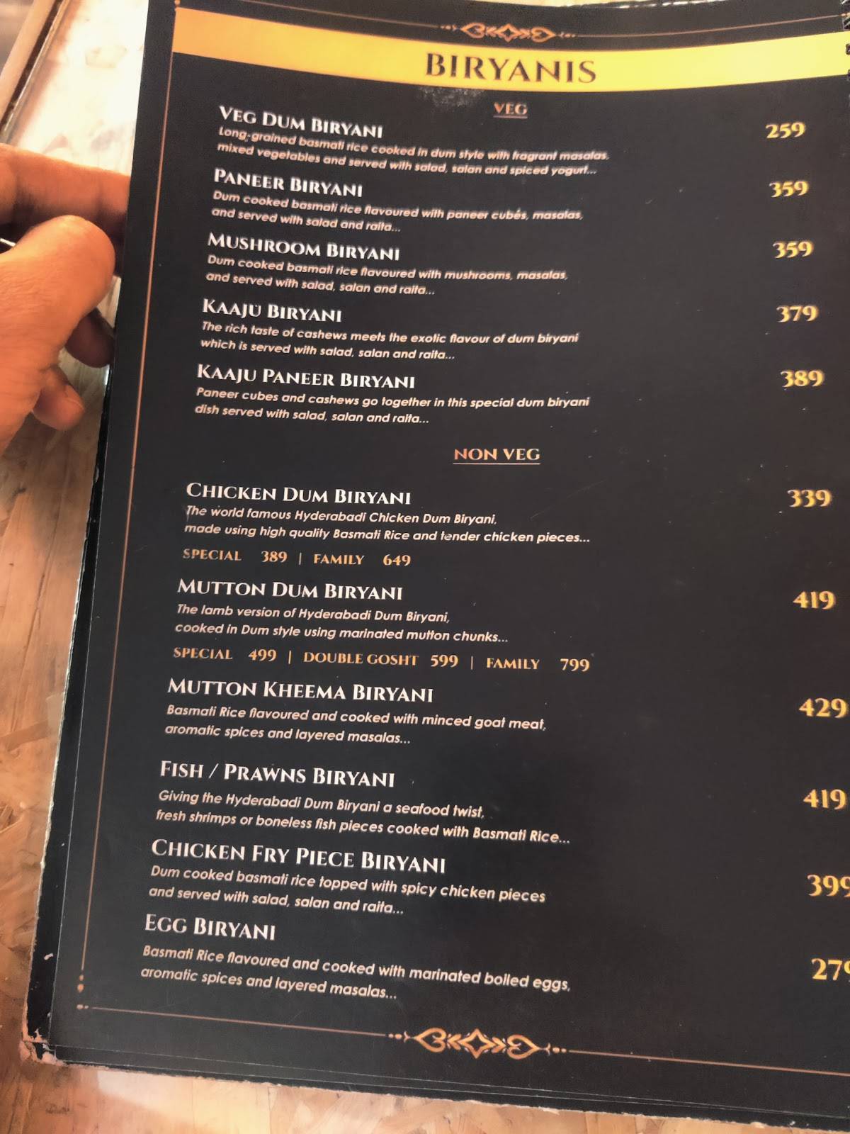 Menu at Biryani Times, Hyderabad