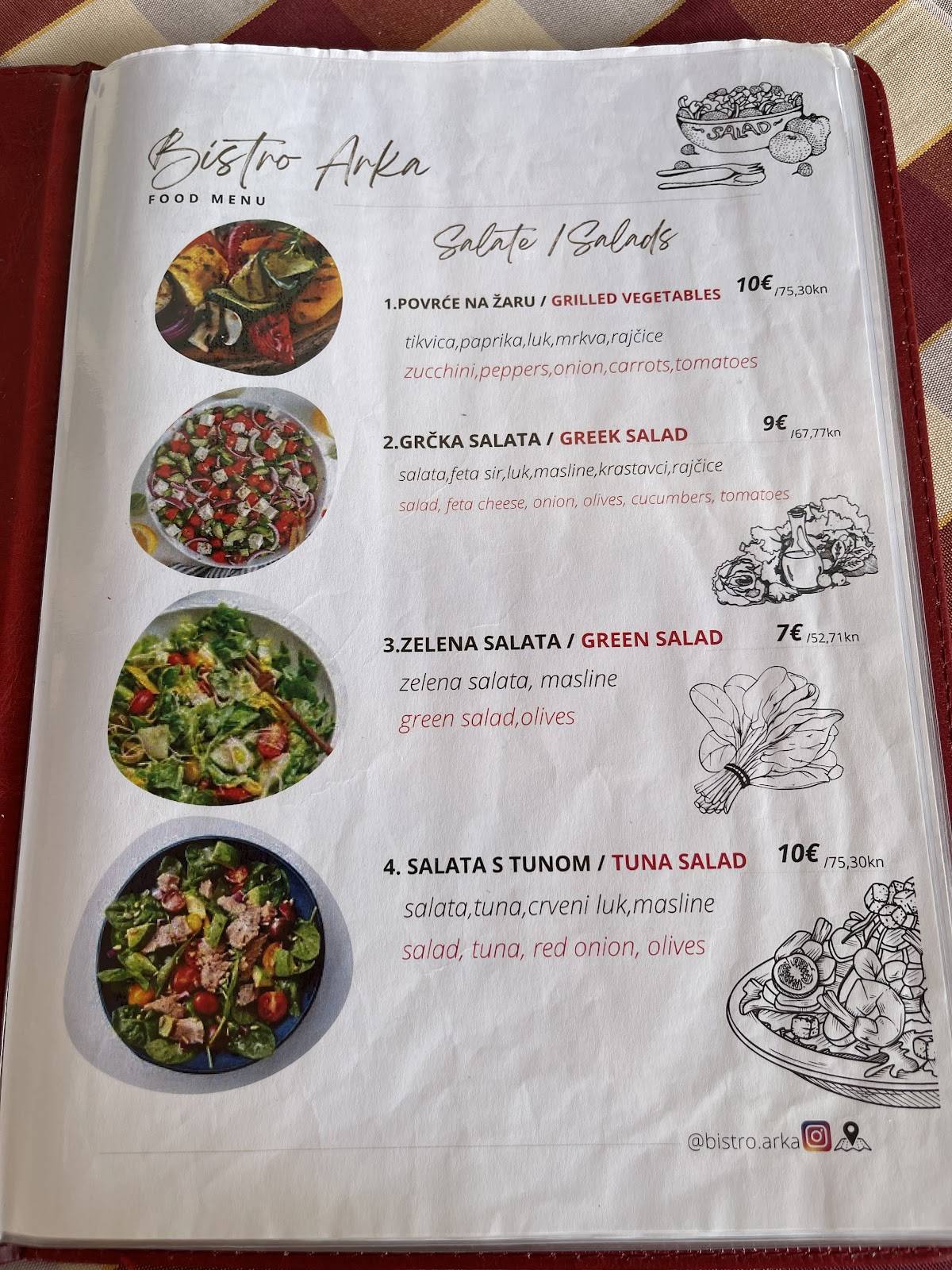 Menu at Bistro Arka restaurant, Trogir