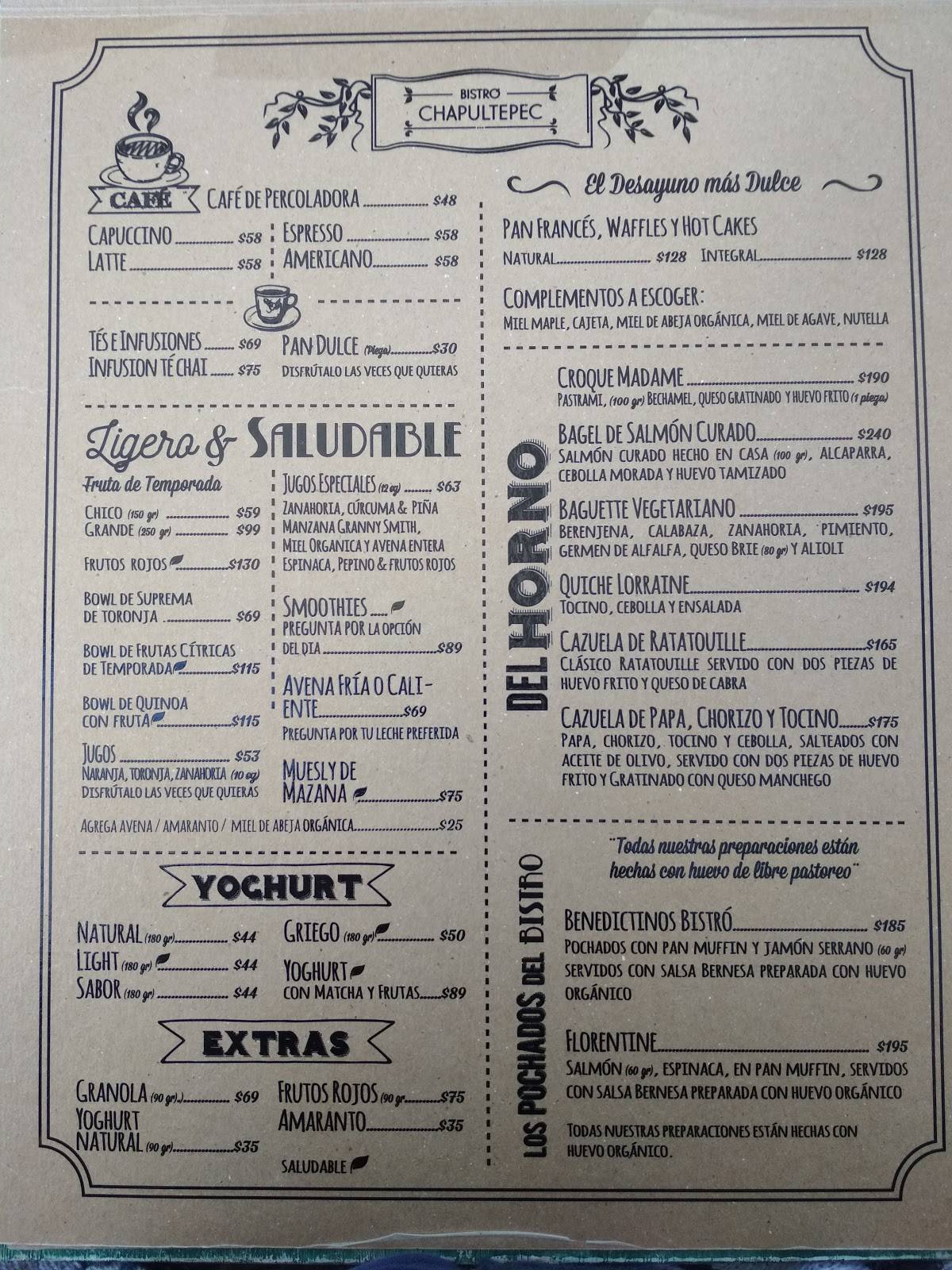Carta del restaurante Bistró Chapultepec, Ciudad López Mateos, Calle ...