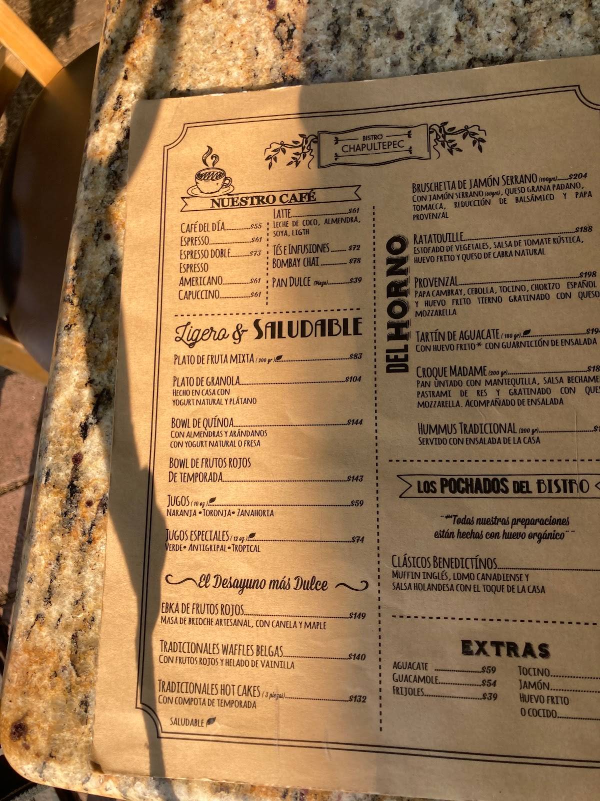 Menu at Bistró Chapultepec restaurant, Ciudad López Mateos, Calle Lago ...