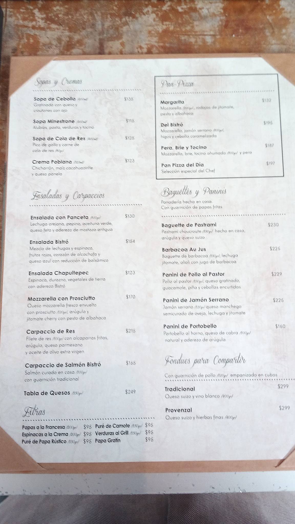 Carta del restaurante Bistró Chapultepec, Ciudad López Mateos, Calle ...